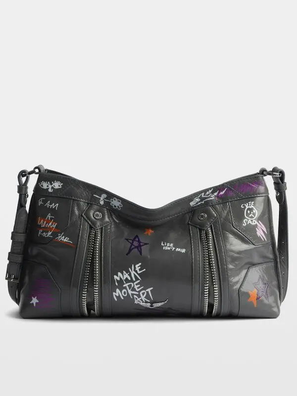 Zadig&Voltaire Patent Leather Humberto Bag With Vintage Effect And Humberto Cruz Print - Road