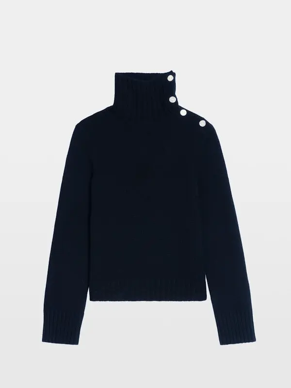 Zadig&Voltaire Nalma Cashmere High-collar Sweater With Jewel Buttons - Encre
