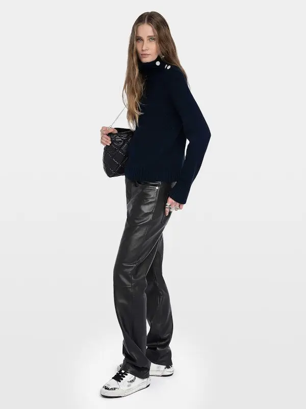 Zadig&Voltaire Nalma Cashmere High-collar Sweater With Jewel Buttons - Encre