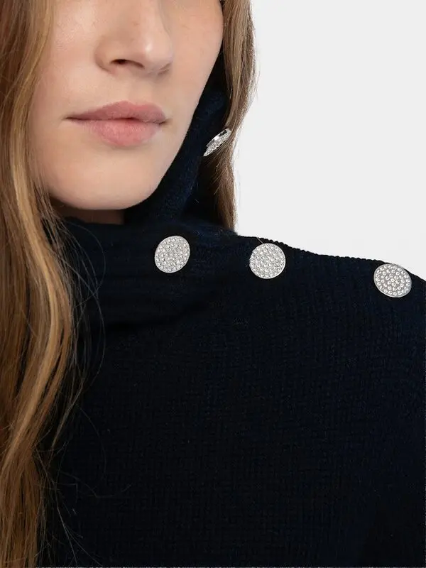 Zadig&Voltaire Nalma Cashmere High-collar Sweater With Jewel Buttons - Encre