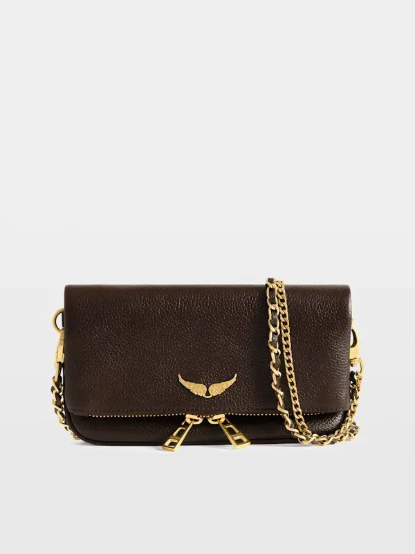 Zadig&Voltaire Rock Mini Clutch In Grained Leather With Chain Straps - Brownie