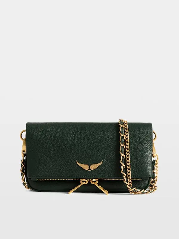 Zadig&Voltaire Rock Mini Clutch In Grained Leather With Chain Straps - Emerald