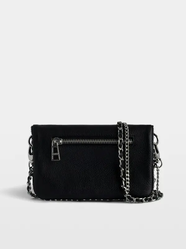 Zadig&Voltaire Rock Mini Studded Leather Clutch With Chain Straps - Black