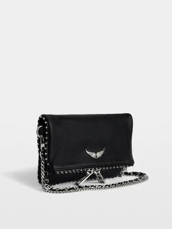 Zadig&Voltaire Rock Mini Studded Leather Clutch With Chain Straps - Black