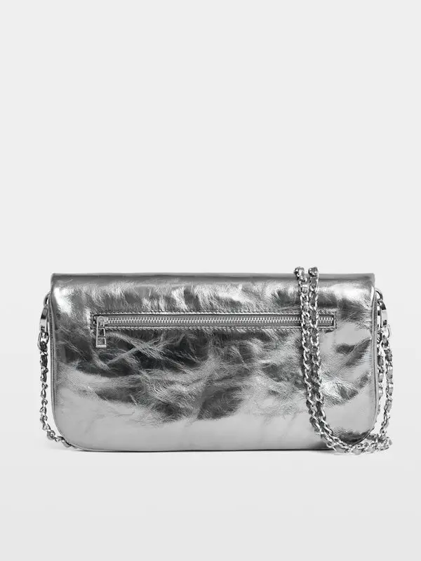 Zadig&Voltaire Rock Metallic Leather Clutch With Rhinestone Wings - Gun