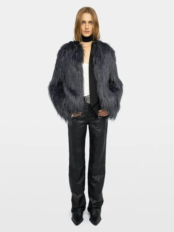 Zadig&Voltaire Freddie Curly Faux Fur Coat - Anthracite