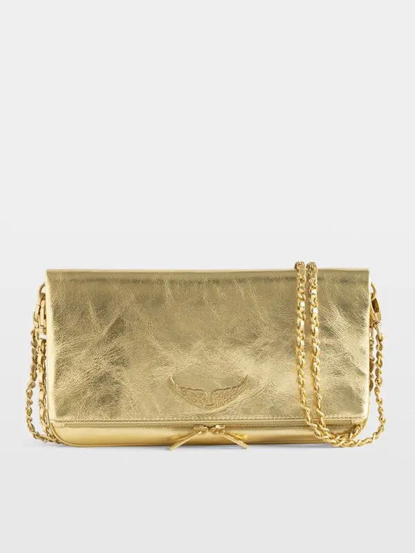 Zadig&Voltaire Metallic Leather Clutch With Rhinestone Wings - Gold
