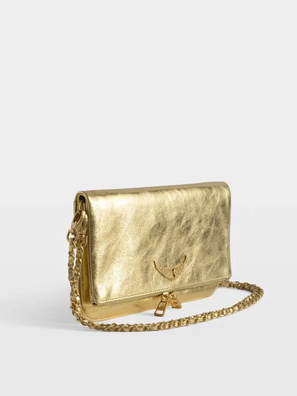 Zadig&Voltaire Metallic Leather Clutch With Rhinestone Wings - Gold