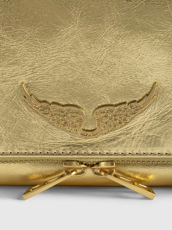 Zadig&Voltaire Metallic Leather Clutch With Rhinestone Wings - Gold