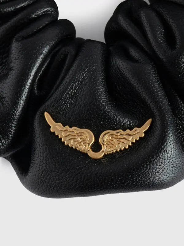 Zadig&Voltaire Chouchou Leather Scrunchie With Gold Wings Motif