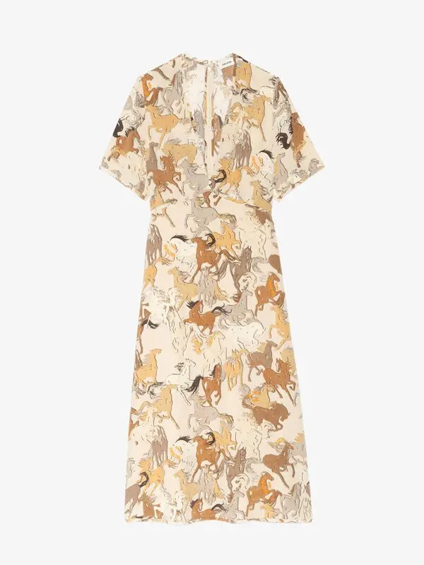 Zadig&Voltaire Rhodral Horse Print Midi Dress - Ecru