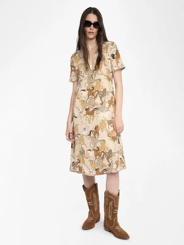 Zadig&Voltaire Rhodral Horse Print Midi Dress - Ecru