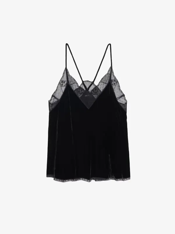 Zadig&Voltaire Christy Velvet Camisole With Lace Trim - Black