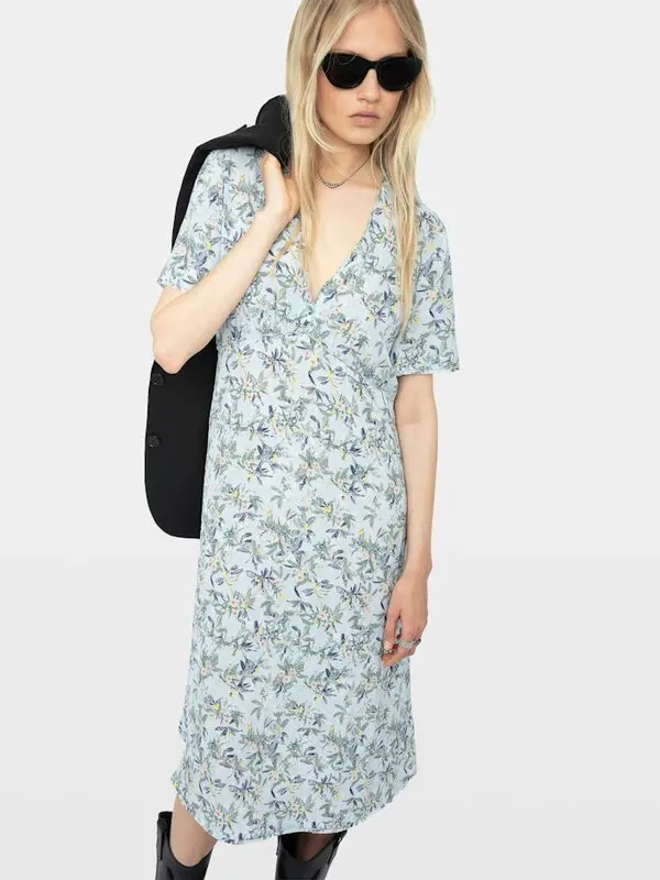 Zadig&Voltaire Rhodral Floral Print V-neck Midi Dress - Cloud