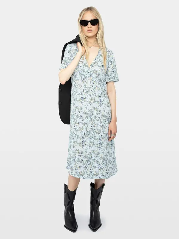 Zadig&Voltaire Rhodral Floral Print V-neck Midi Dress - Cloud