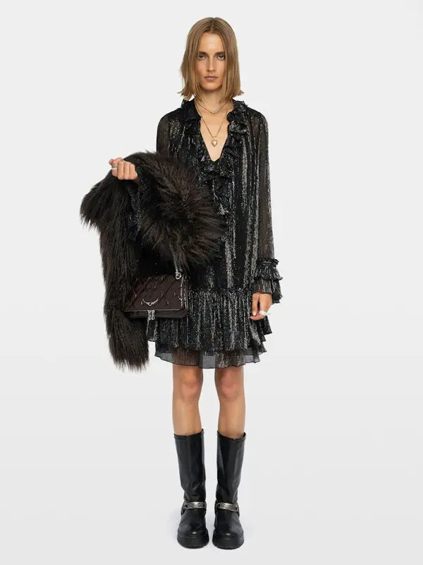 Zadig&Voltaire Ralice Metallic Chiffon Dress - Black