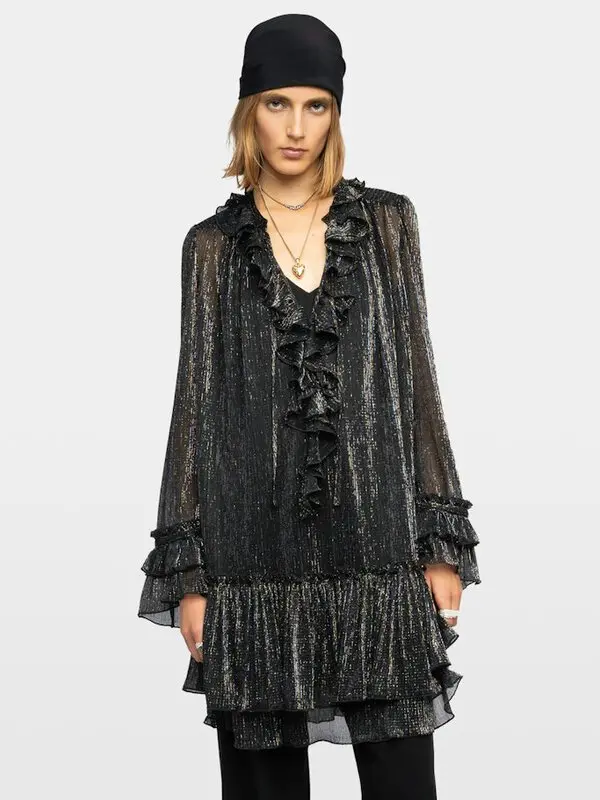 Zadig&Voltaire Ralice Metallic Chiffon Dress - Black