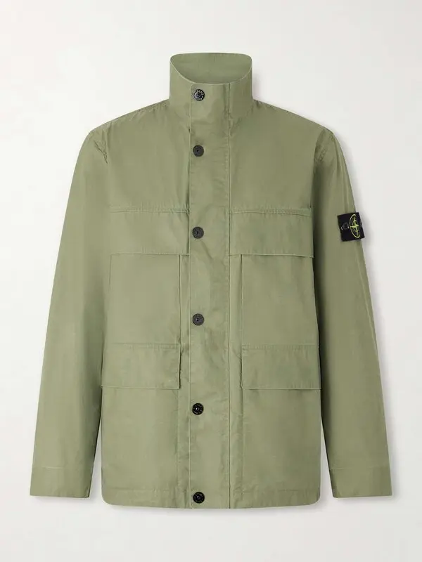 Stone Island Logo-appliquéd Waxed-canvas Field Jacket - Green