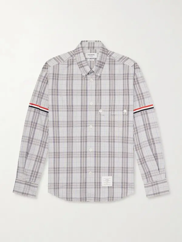 Thom Browne Oversized Button-down Collar Checked Shirt - Gray
