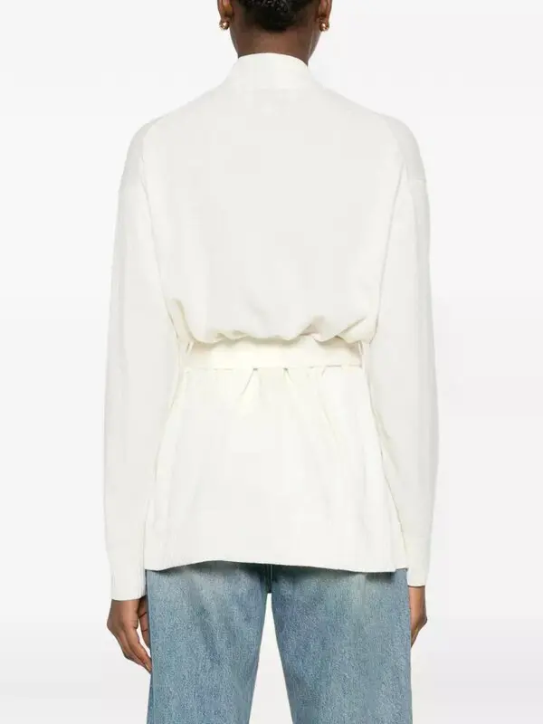 Eric Bompard Belted Pocket Jacket With Ribbed Trim - White