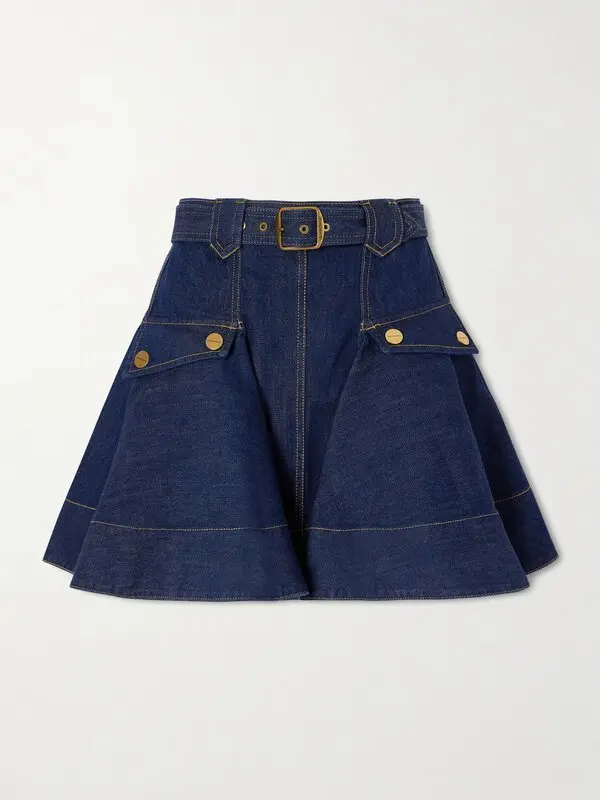 Zimmermann Belted Denim Mini Skirt - Blue