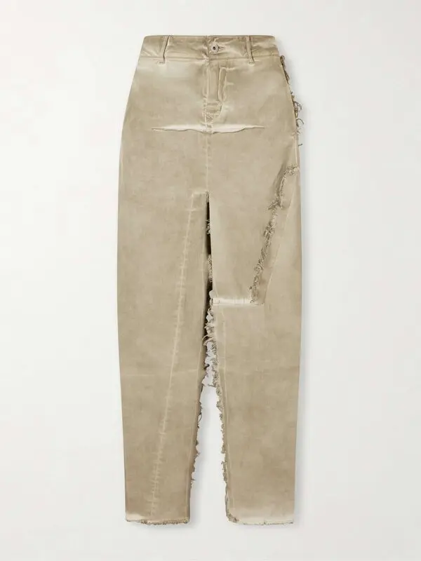 Rick Owens Frayed Denim Midi Skirt - Sand