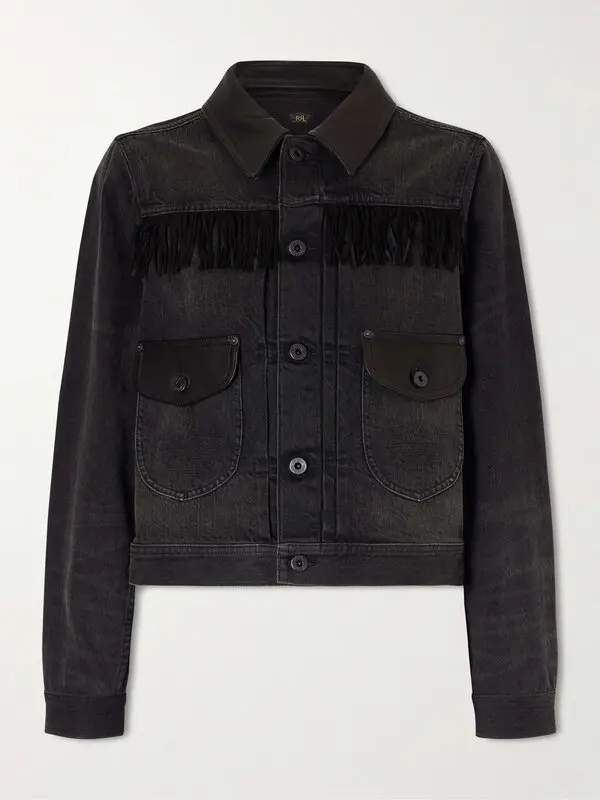 Ralph Lauren Emerson Cropped Leather-trimmed Denim Jacket - Black