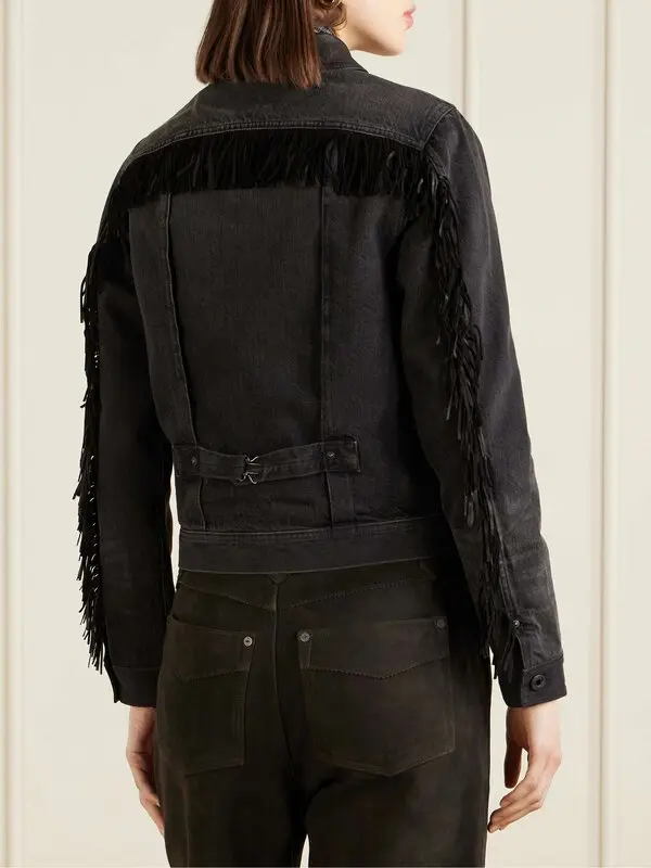 Ralph Lauren Emerson Cropped Leather-trimmed Denim Jacket