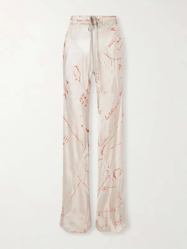 Rick Owens Bias Paneled Printed Satin Pants - Multi
