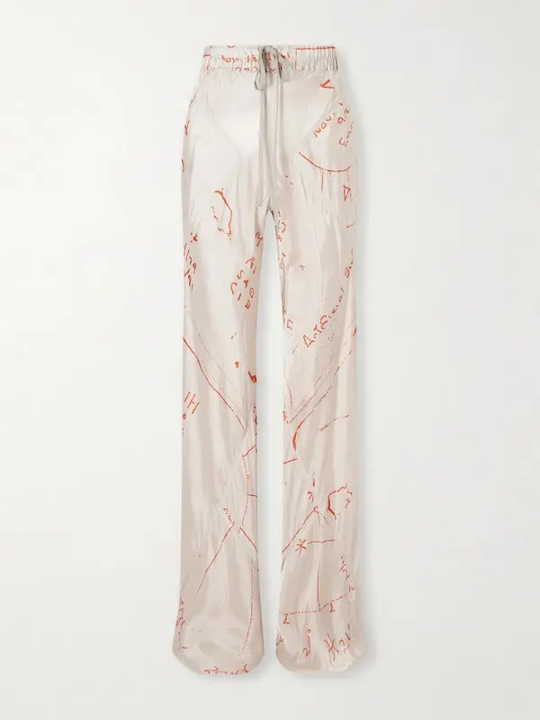 Rick Owens Bias Paneled Printed Satin Pants - Multi