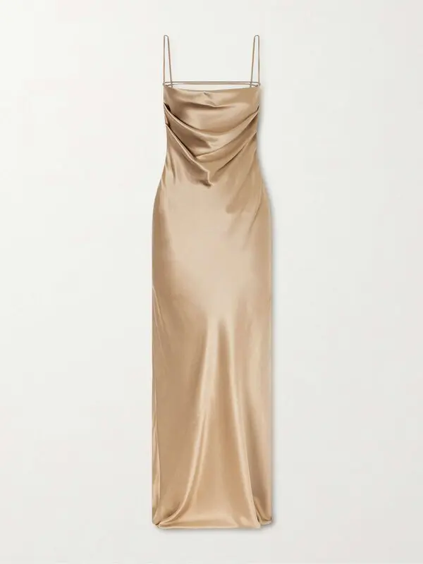 Saint Laurent Open-back Draped Silk-satin Maxi Dress - Brown