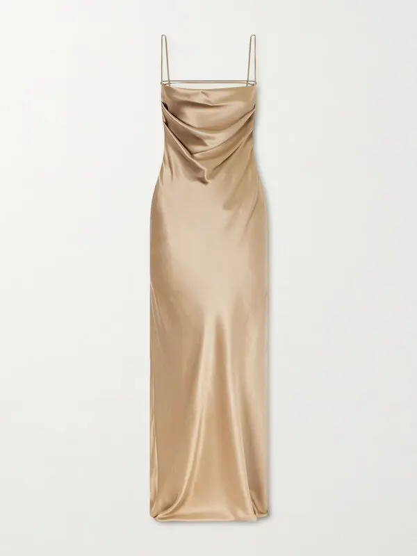 Saint Laurent Open-back Draped Silk-satin Maxi Dress - Brown