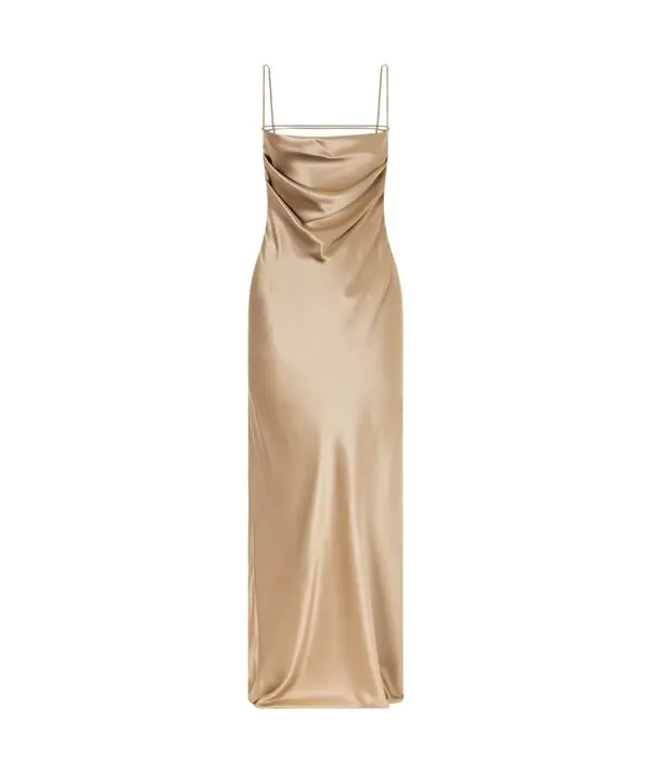 Saint Laurent Open-back Draped Silk-satin Maxi Dress - Brown