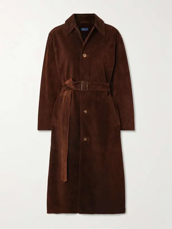 Polo Ralph Lauren Belted Paneled Suede Coat - Brown