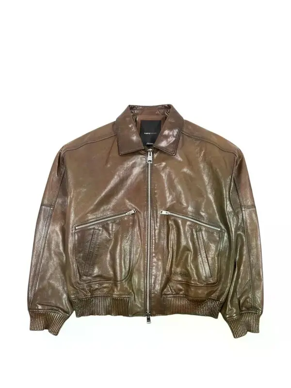 PURPLE BRAND Zip-fastening Distressed Leather Jacket