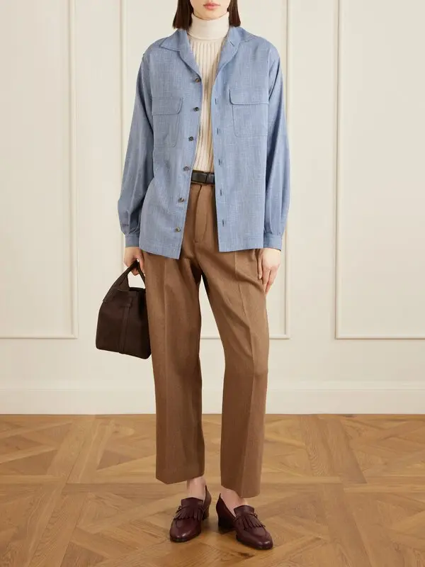 Loro Piana Ida Wool, Silk And Linen-blend Shirt - Blue