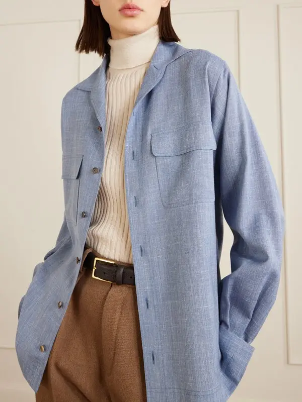 Loro Piana Ida Wool, Silk And Linen-blend Shirt - Blue