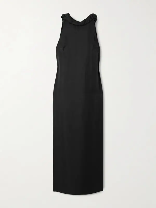 Loulou De Saison Susan Tie-detailed Draped Silk-twill Midi Dress - Black
