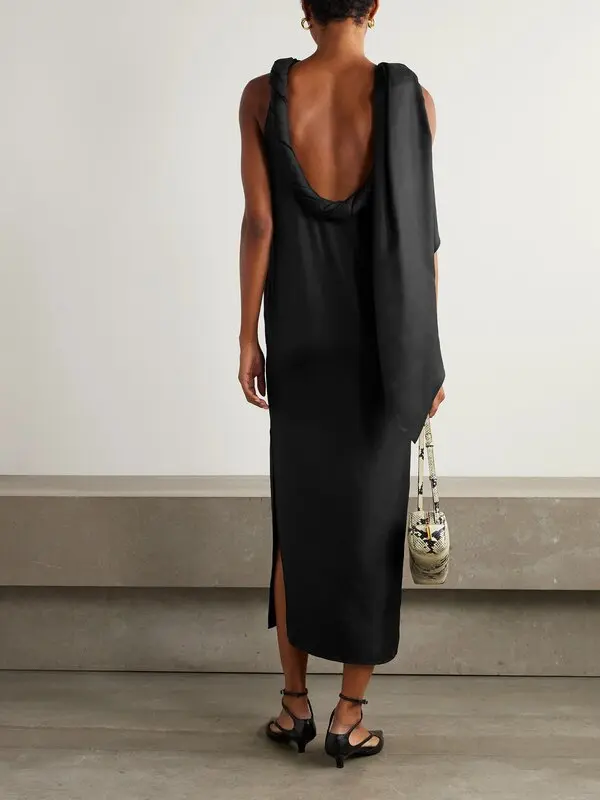 Loulou De Saison Susan Tie-detailed Draped Midi Dress - Black