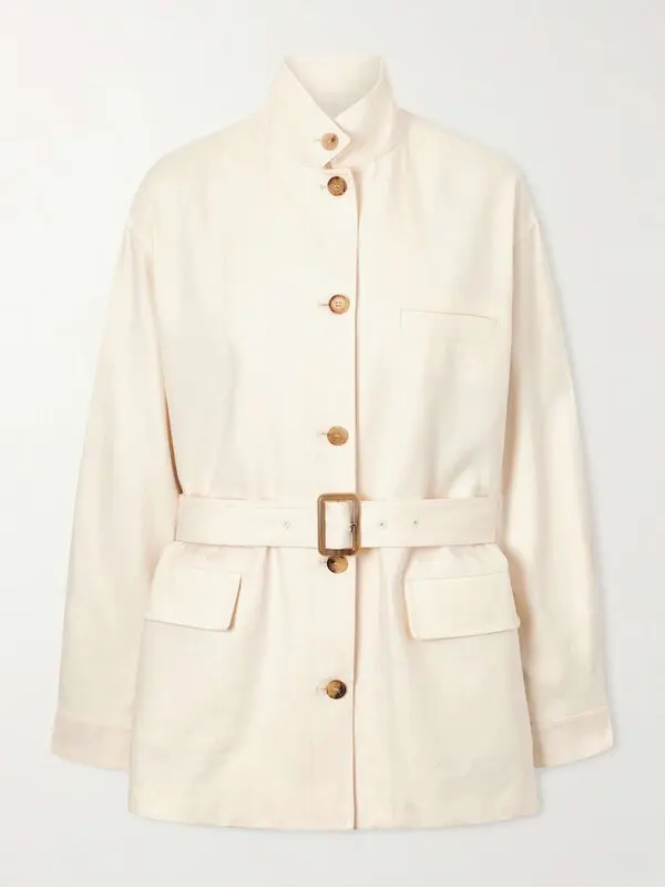 Loro Piana Lismore Belted Linen And Wool-blend Jacket - Peach