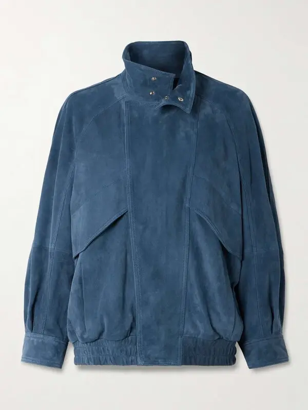 Nour Hammour Ariste Oversized Paneled Suede Jacket - Blue