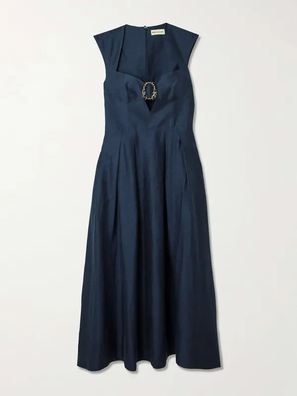 Rebecca Vallance Serenity Embellished Pleated Lyocell-blend Midi Dress - Navy