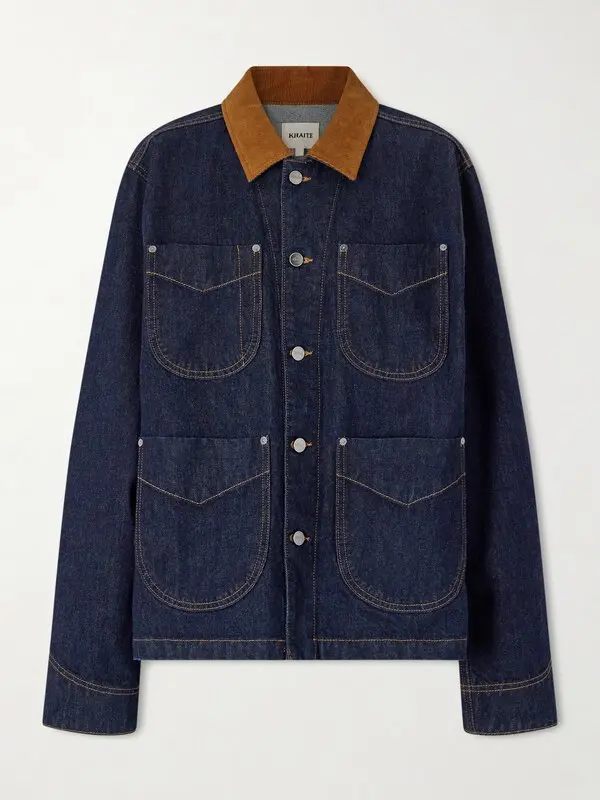 Khaite Wyatt Corduroy-trimmed Denim Jacket - Blue