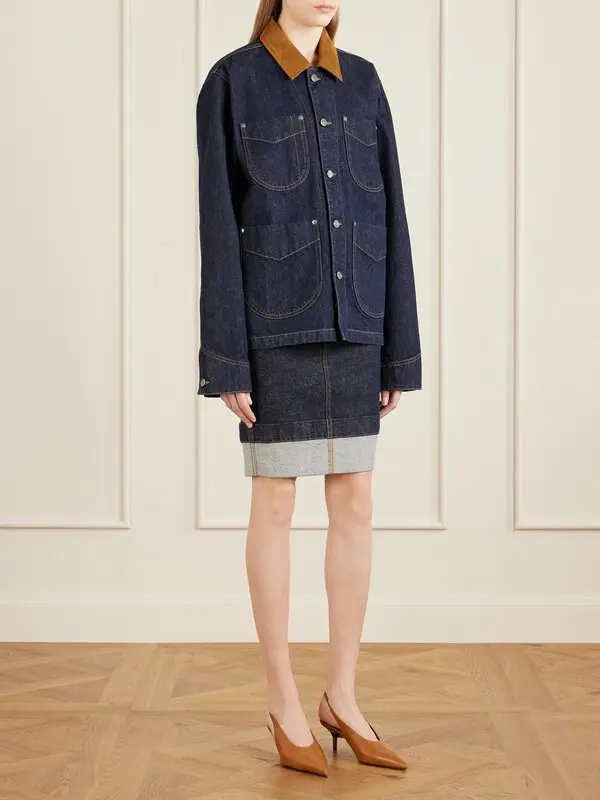 Khaite Wyatt Corduroy-trimmed Denim Jacket - Blue