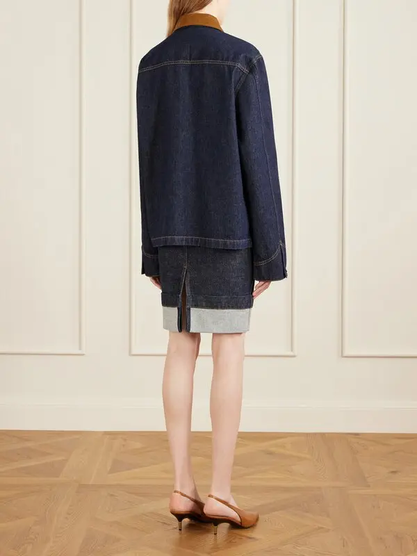 Khaite Wyatt Corduroy-trimmed Denim Jacket - Blue