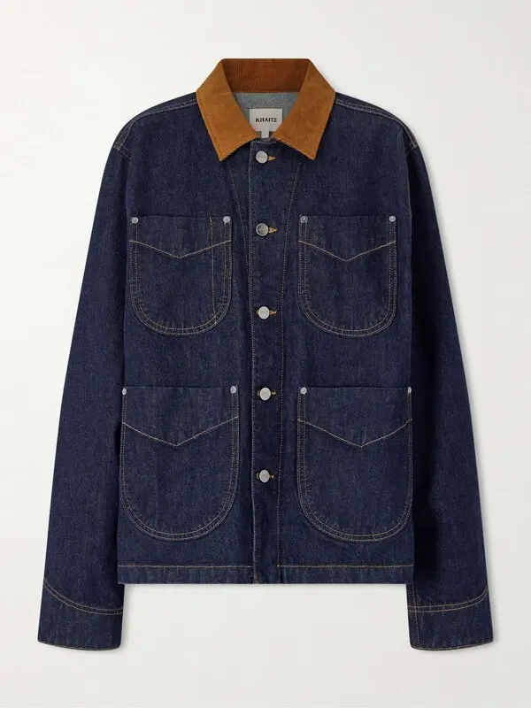 Khaite Wyatt Corduroy-trimmed Denim Jacket - Dark Denim