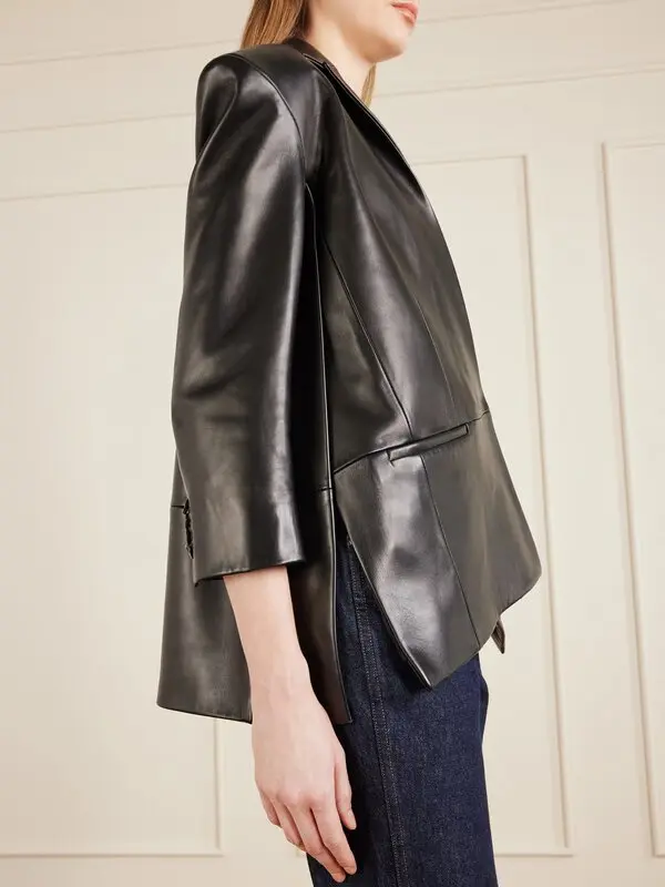 Khaite Asymmetric Paneled Leather Blazer