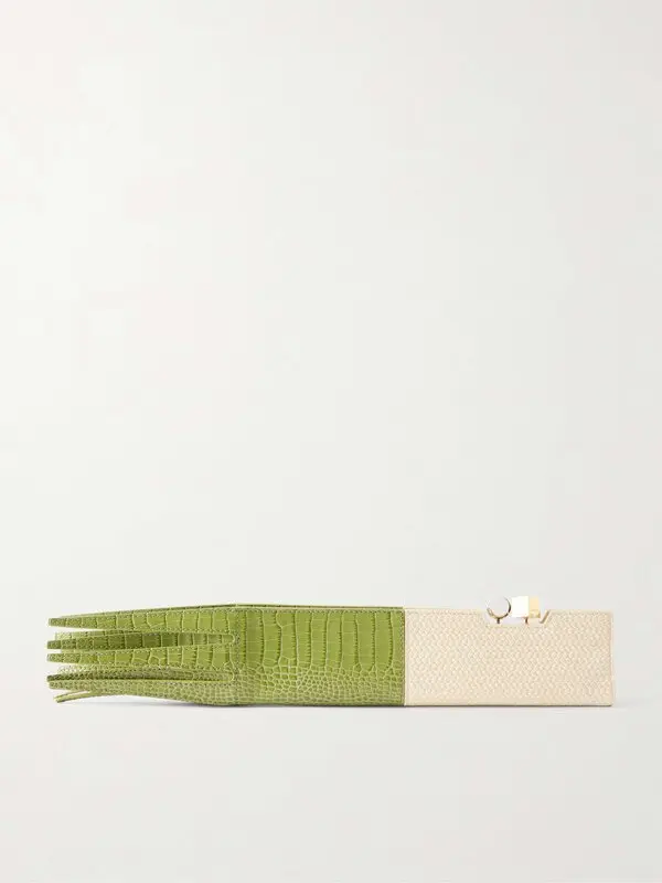Jacquemus Poireau Fringed Textured-leather Clutch - Green