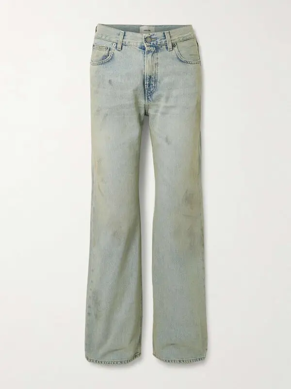 HAIKURE Korea Distressed Mid-rise Wide-leg Jeans - Light Denim