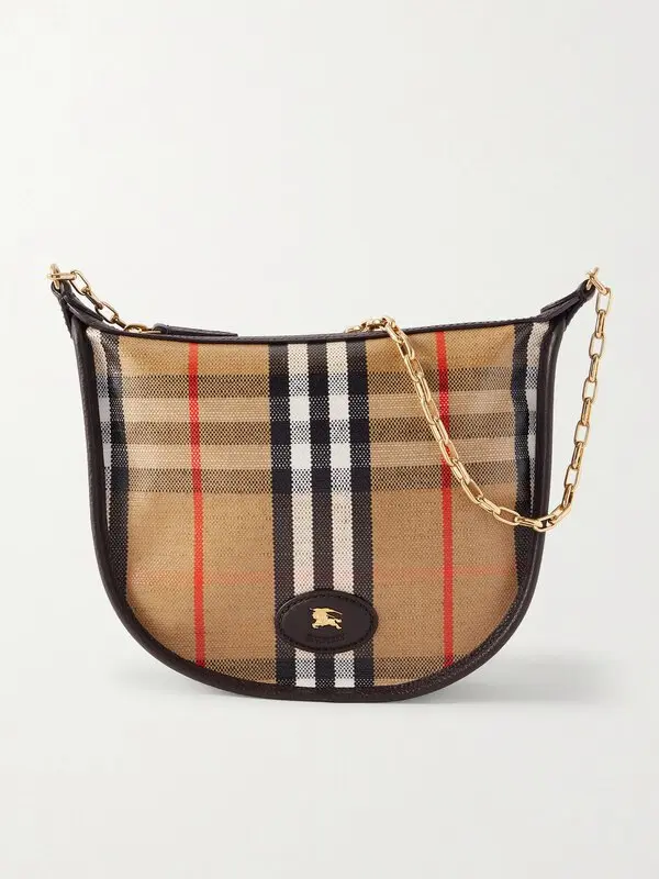 Burberry Leather-trimmed Checked Coated-canvas Shoulder Bag - Neutrals